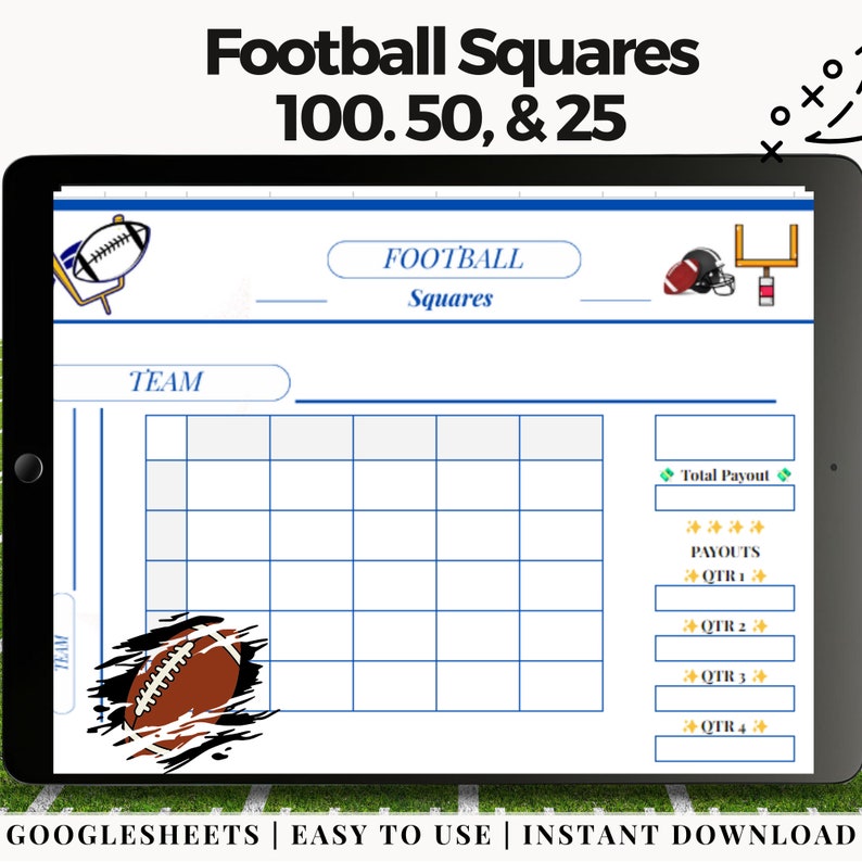 Football Squares Pool Board Template (digital Download) - Etsy