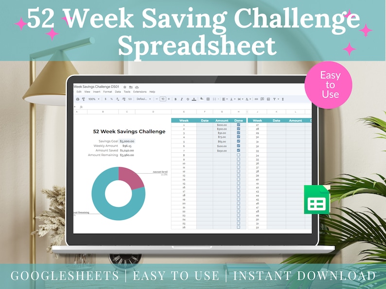52 Week Savings Challenge Spreadsheet ultimate Tracker Google - Etsy