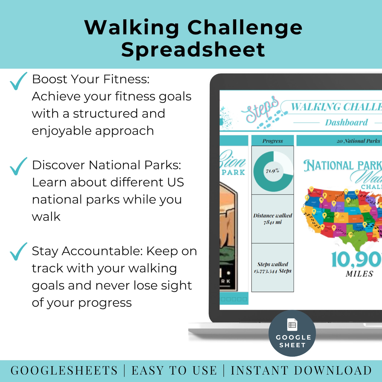 National Parks Virtual Walking Challenge: 30-day Google Sheets Tracker ...