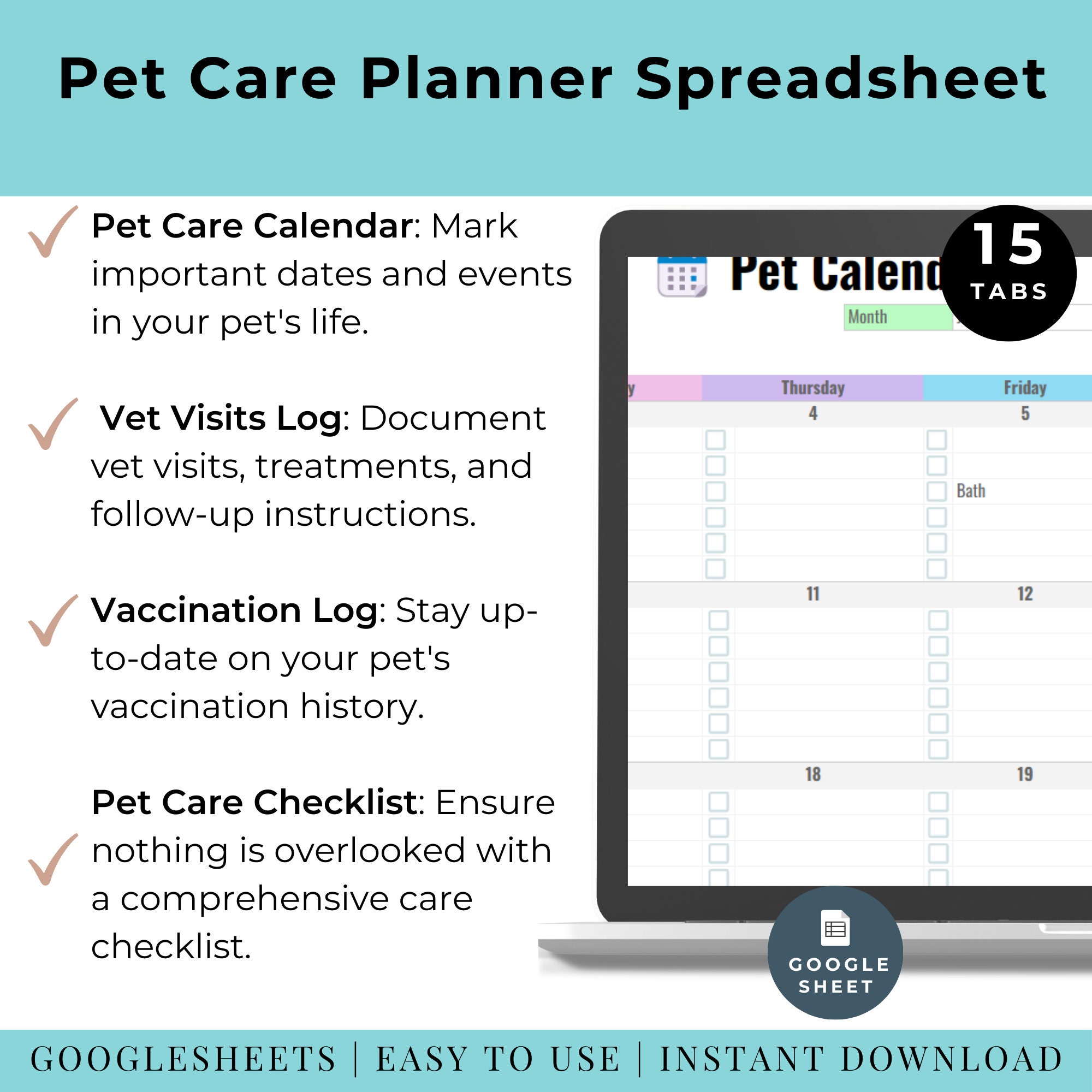 Pet Care Planner Organizer Tracker Checklist Grooming Vet Visits ...