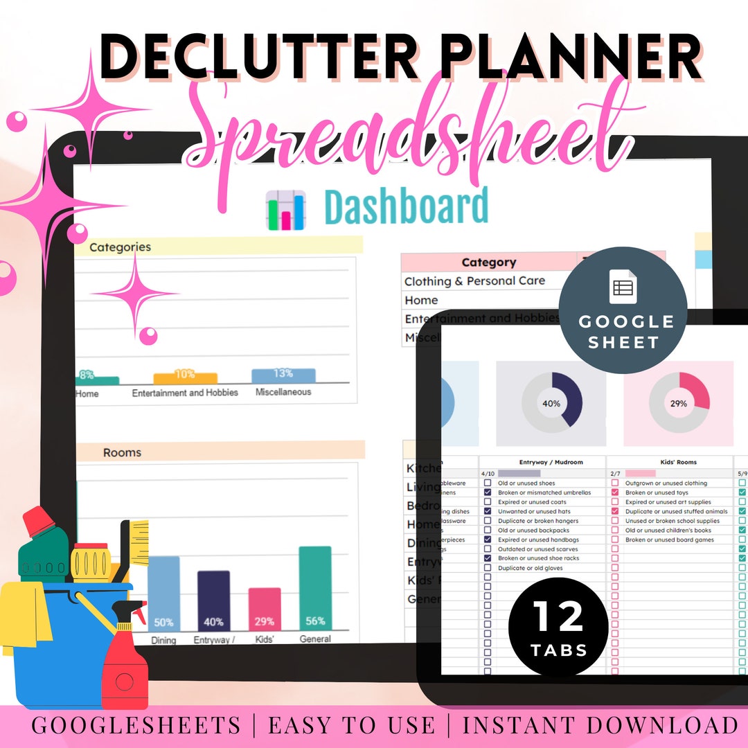 Decluttering Spreadsheet Checklist Room by Room Strategy Eliminate ...