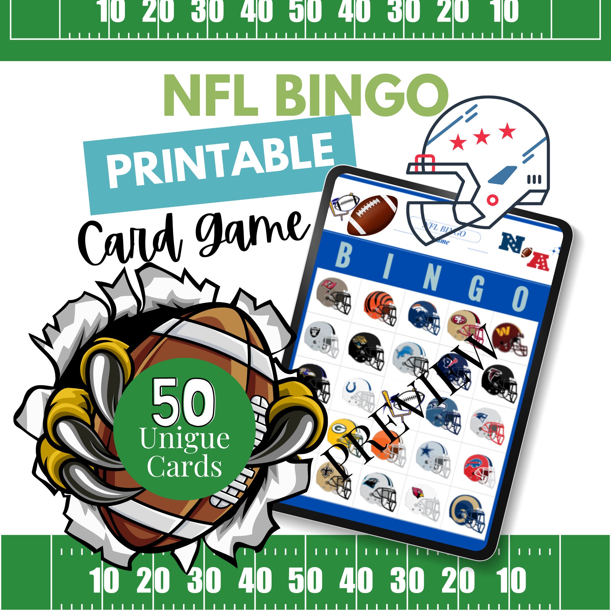 Pro Football Bingo Cards Personalized Bingo Cards Football Bingo Game ...
