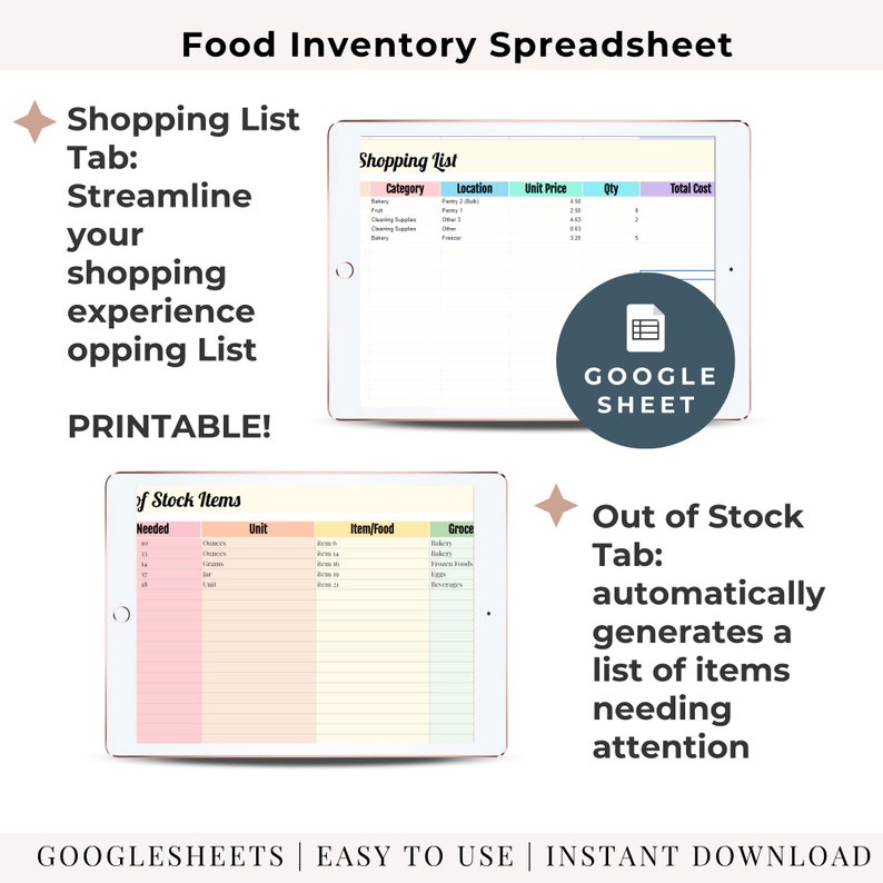 Food Inventory Template Google Sheet Checklist Tracker Spreadsheet ...