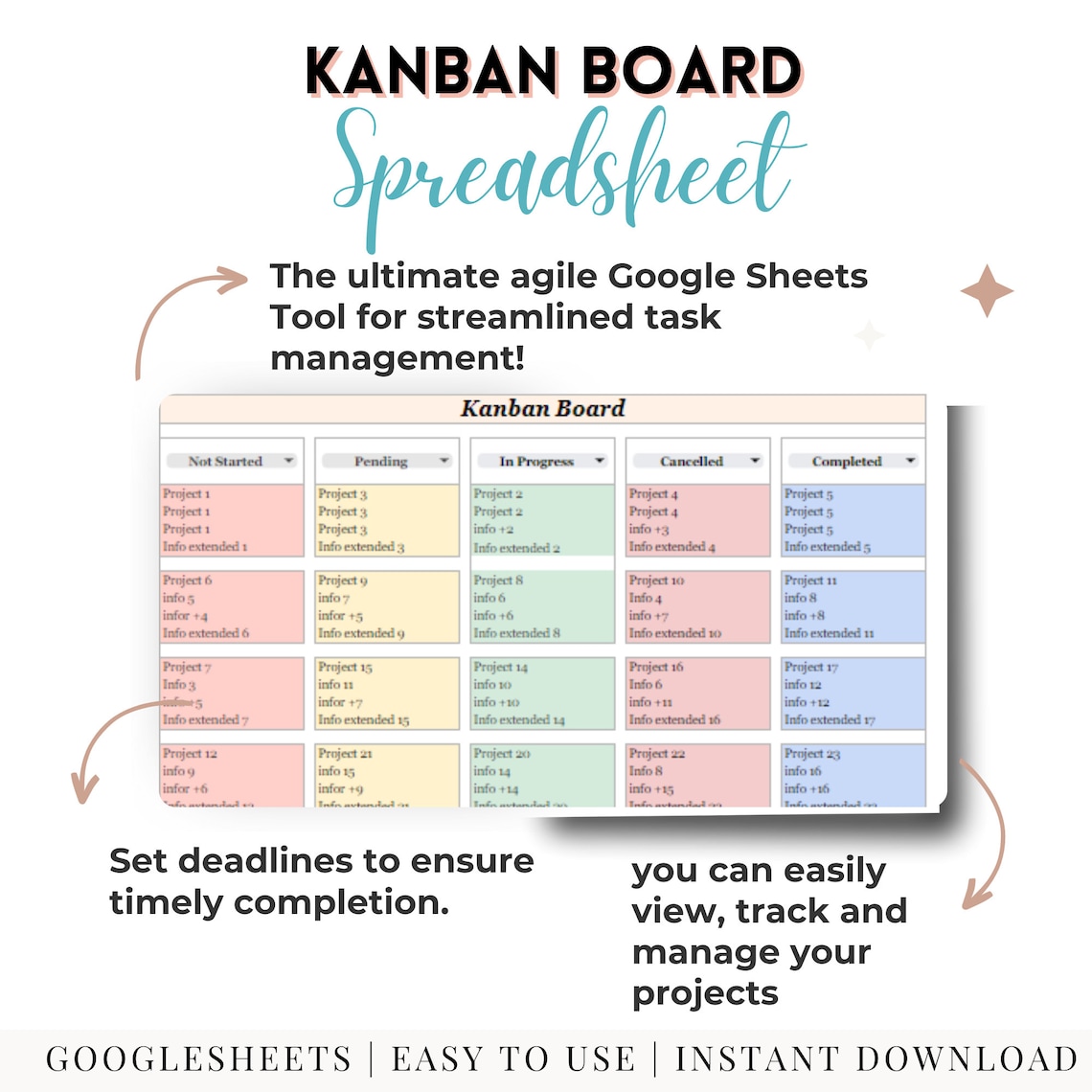 Google Sheets Kanban Board Project Management Template Kanban Chart ...