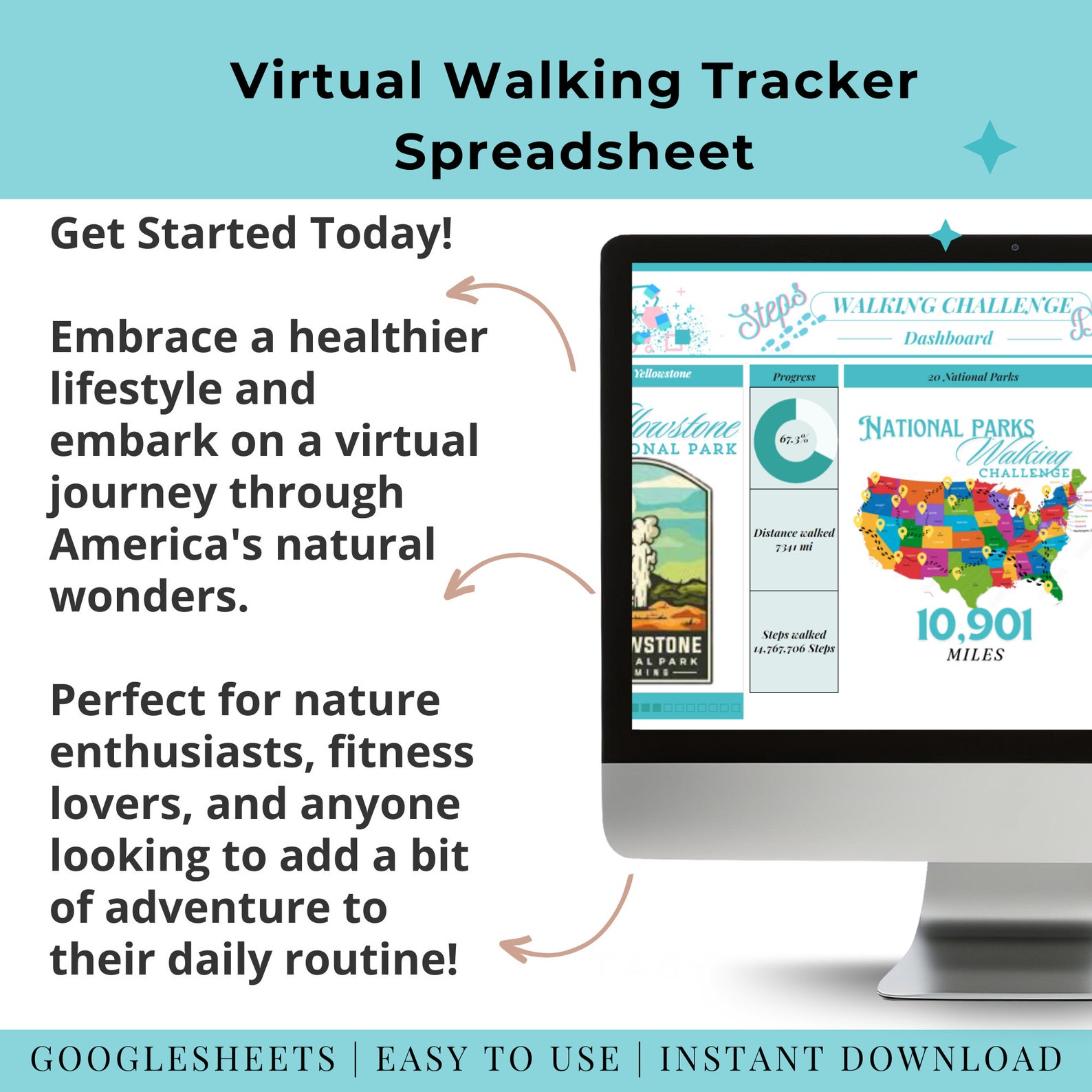 National Parks Virtual Walking Challenge: 30-day Google Sheets Tracker ...