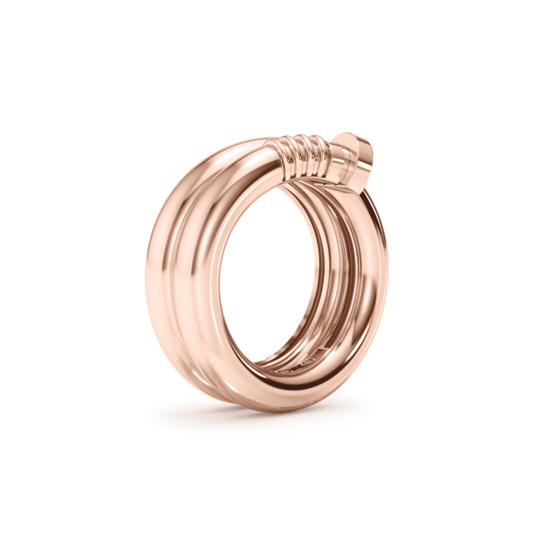 Real 14K Gold Nail Ring, 14K Solid Gold Closed Ring, Polished Nail Ring ...