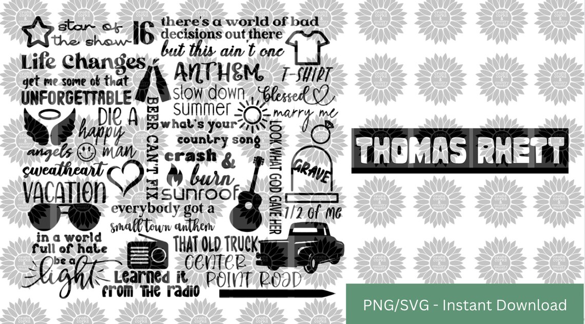 Thomas Rhett Song Collage PNG/SVG for T-shirt/hoodie - Etsy