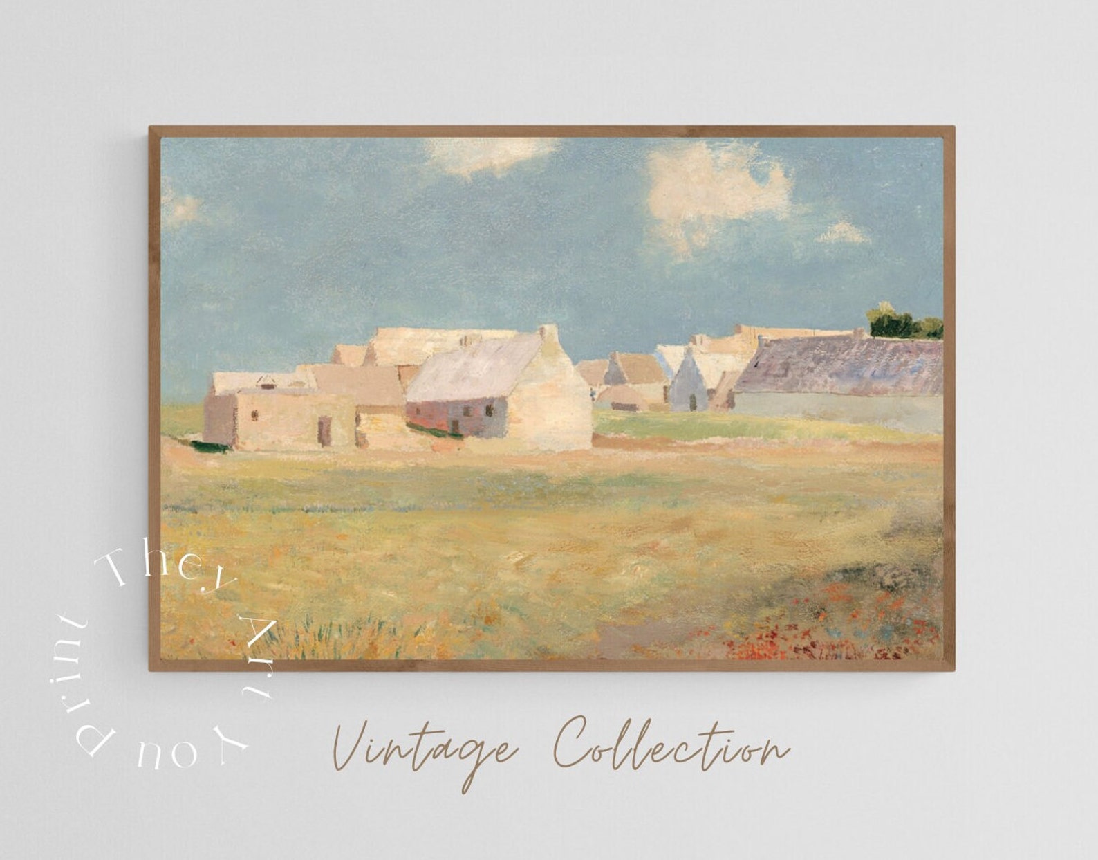 Muted Country House Landscape | Printable Vintage Oil Painting Neutral ...