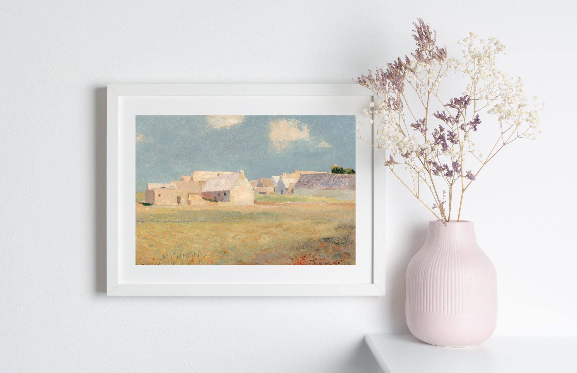 Muted Country House Landscape | Printable Vintage Oil Painting Neutral ...