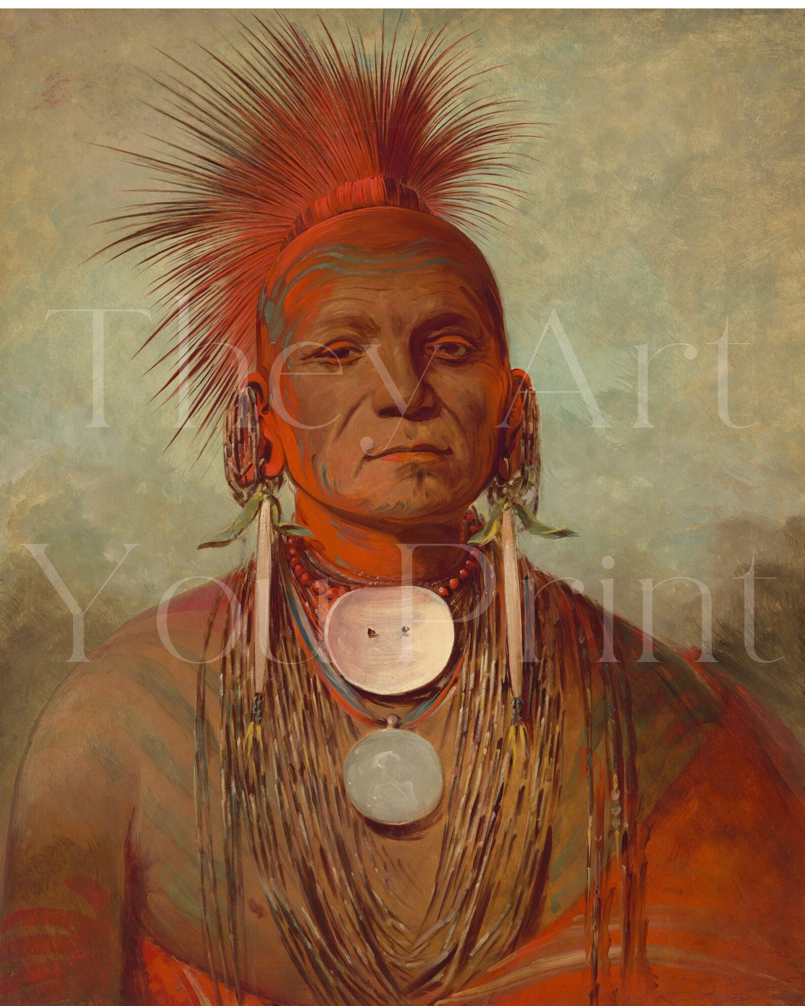 Vintage Native Indian Medicine Man Shaman Portrait Soft Realist Oil ...