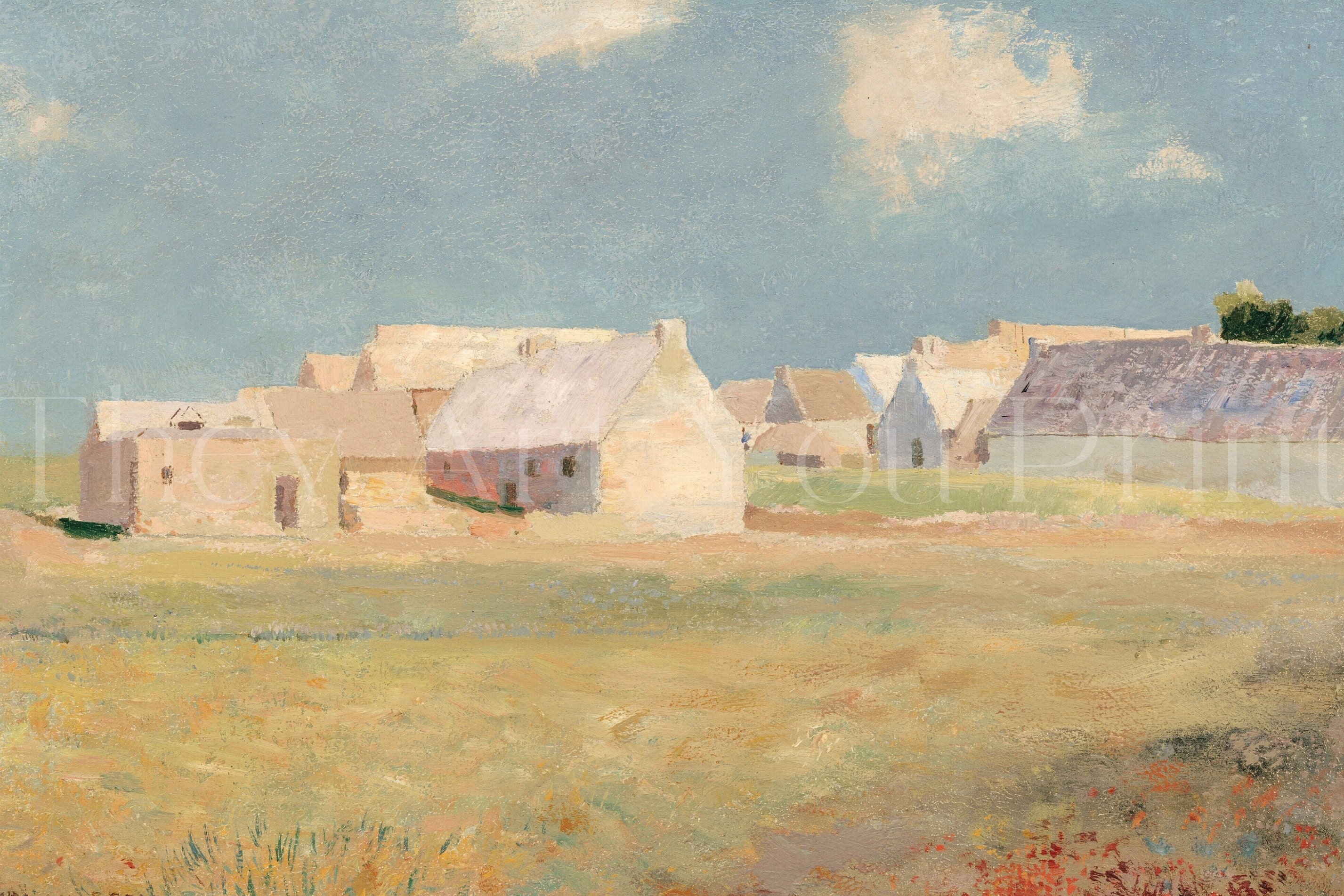 Muted Country House Landscape | Printable Vintage Oil Painting Neutral ...