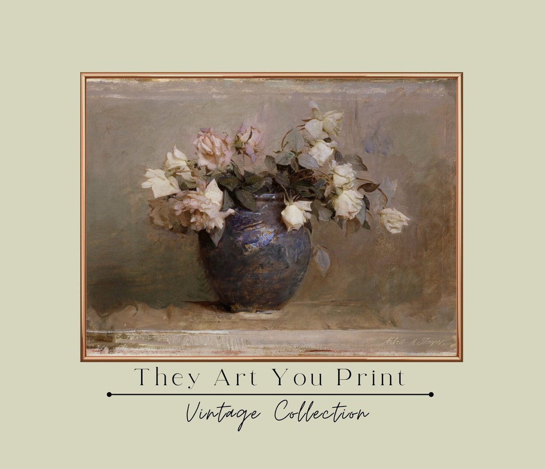 Rustic White Roses in Vase Still Life Fine Art Vintage Still Life Oil ...