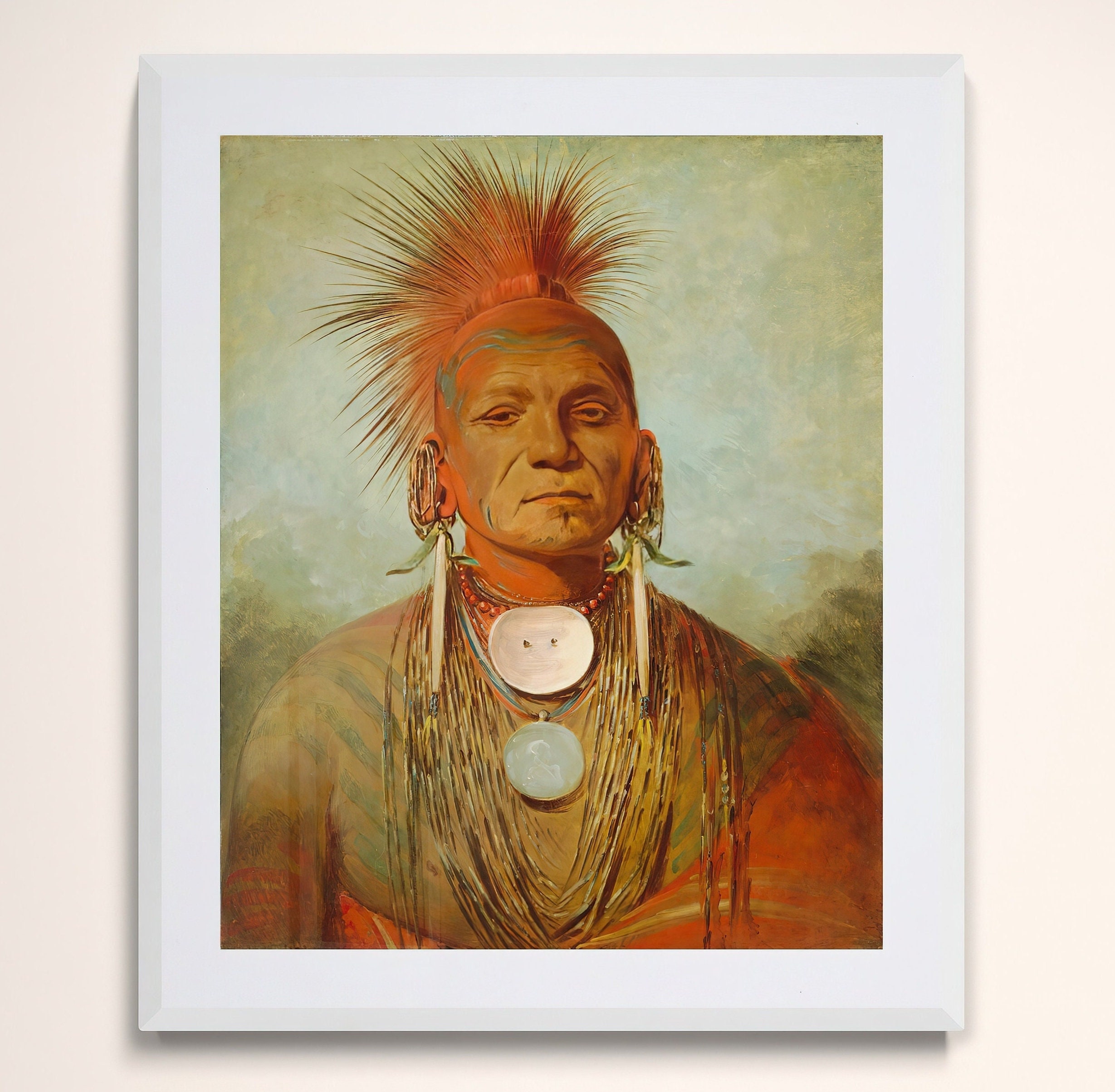 Vintage Native Indian Medicine Man Shaman Portrait Soft Realist Oil ...