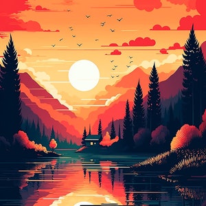 Vibrant Retro Wave Scene - 5 Images - Etsy