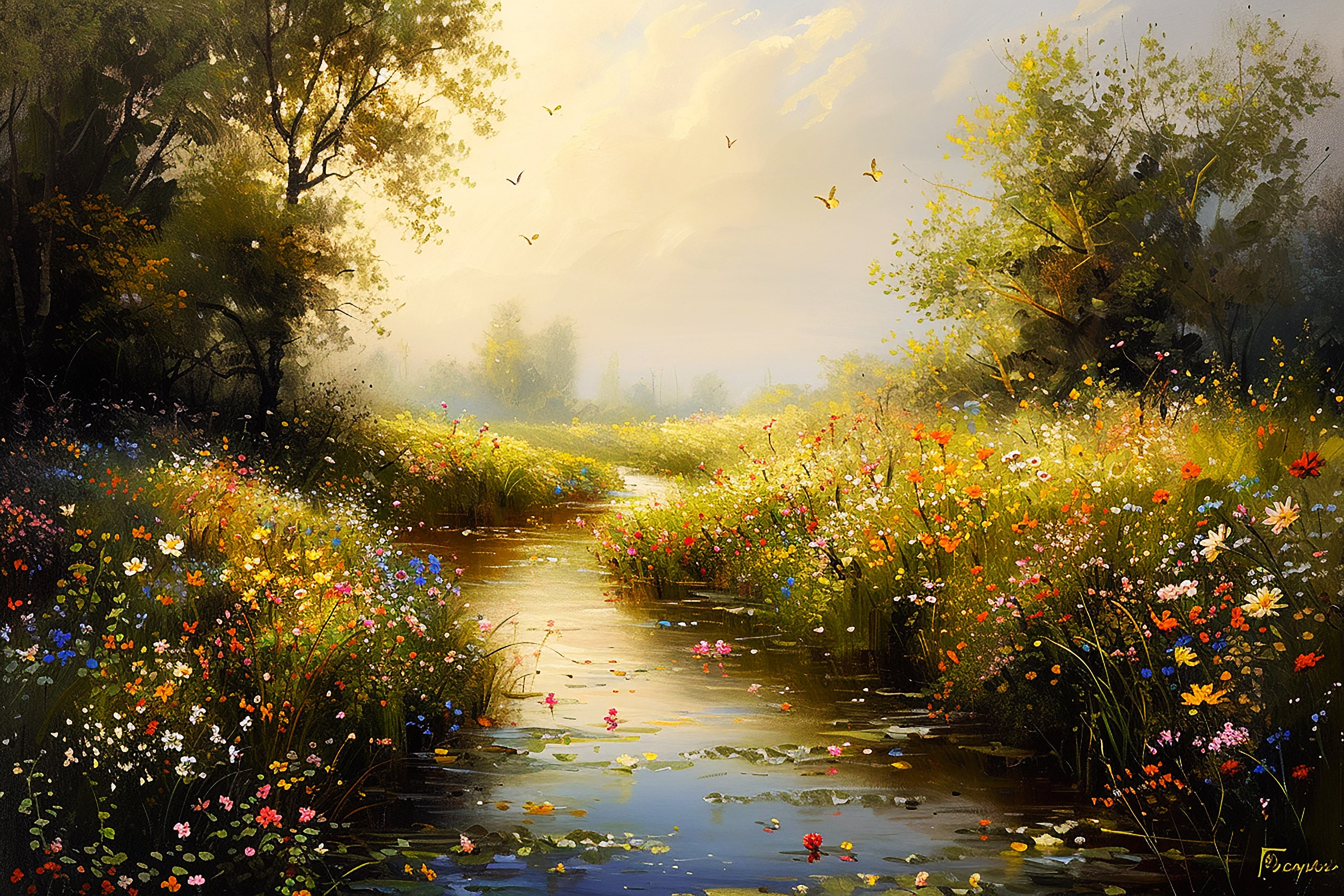Flowers and Stream Oil Painting 5 Images - Etsy