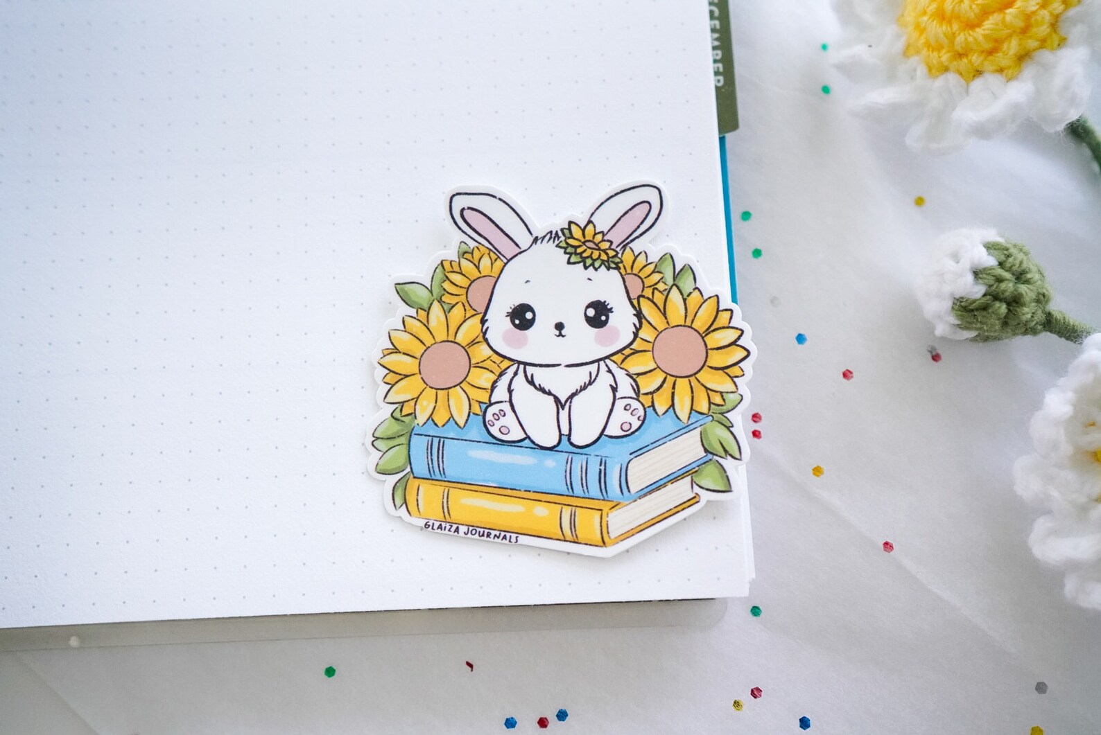 Bookish Bunny Waterproof Sticker, Cute Bunny Sunflower Kindle Ereader ...