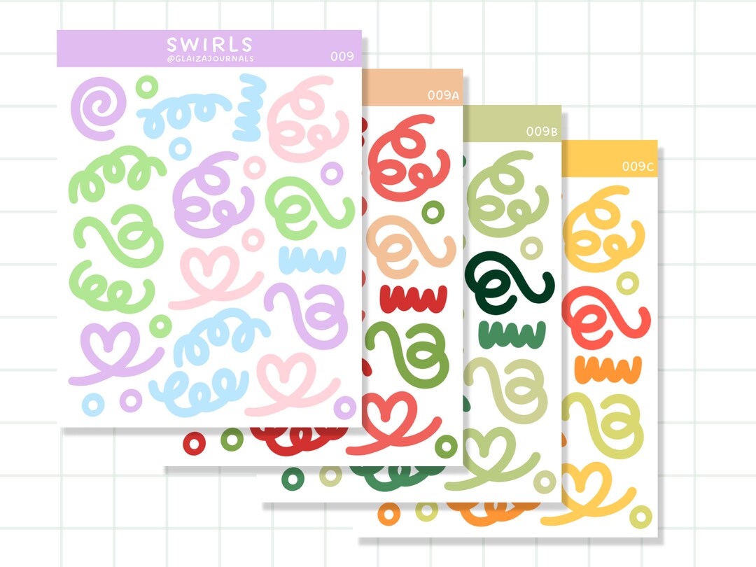 Swirls Sticker Sheet for Journals and Planners, Sticker Deco, Doodle ...