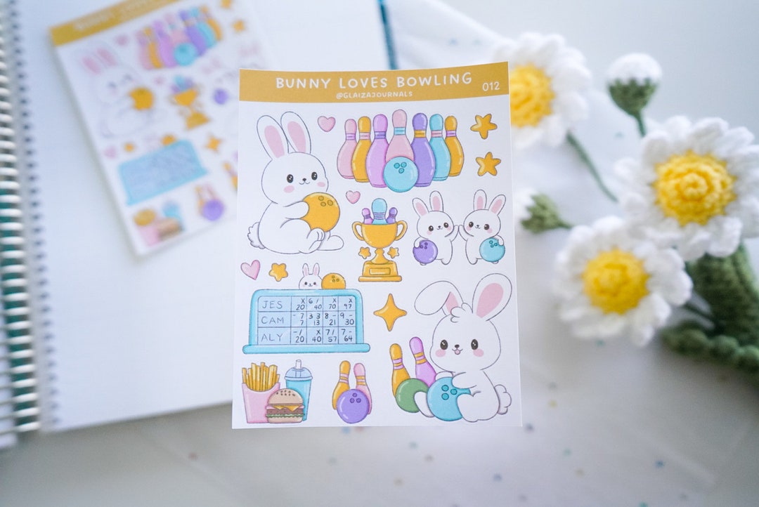 Bunny Playing Bowling Sticker Sheet for Journals and Planners, Bowling ...