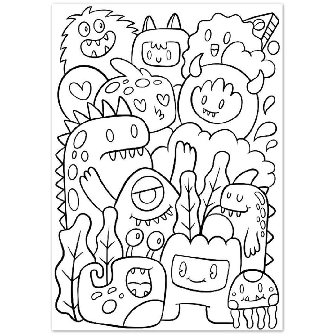 Monster Coloring Poster Giant Coloring Poster Doodle - Etsy