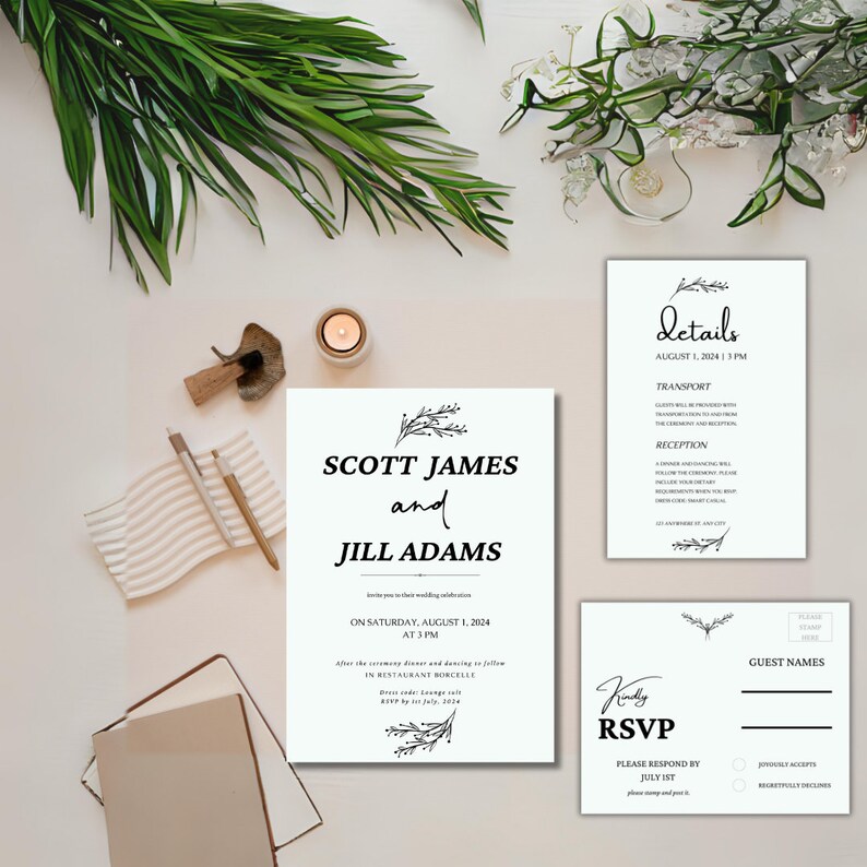 Minimal Editable Wedding Invitation Template, Customizable Digital ...