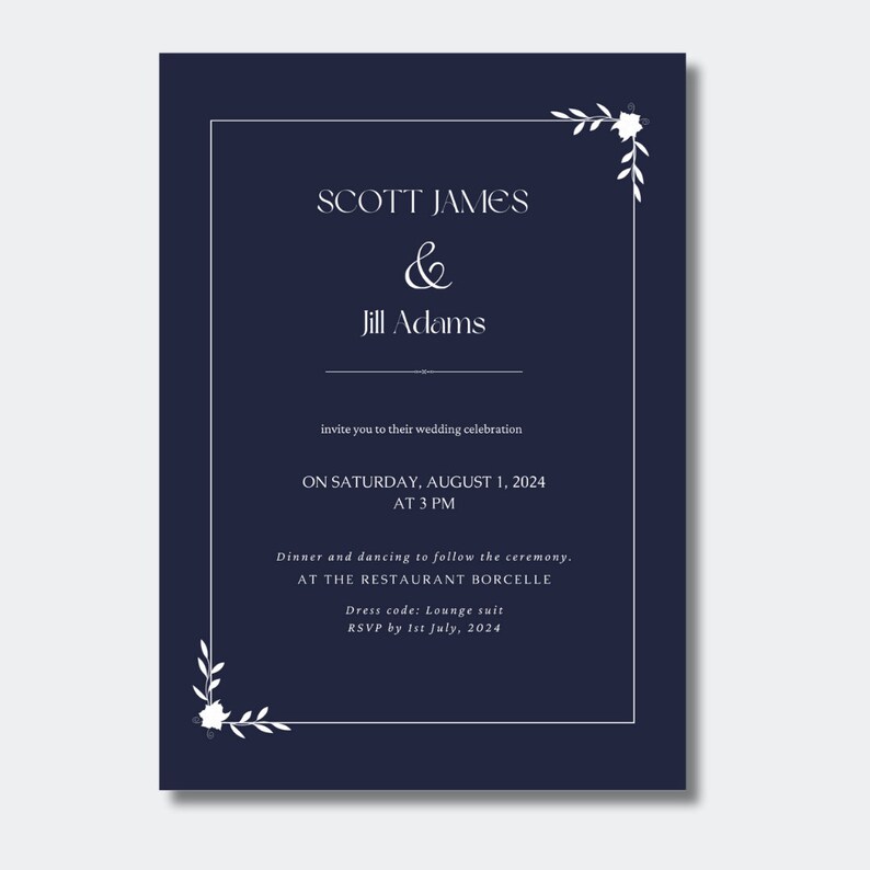 Minimal Editable Wedding Invitation Template, Customizable Digital ...