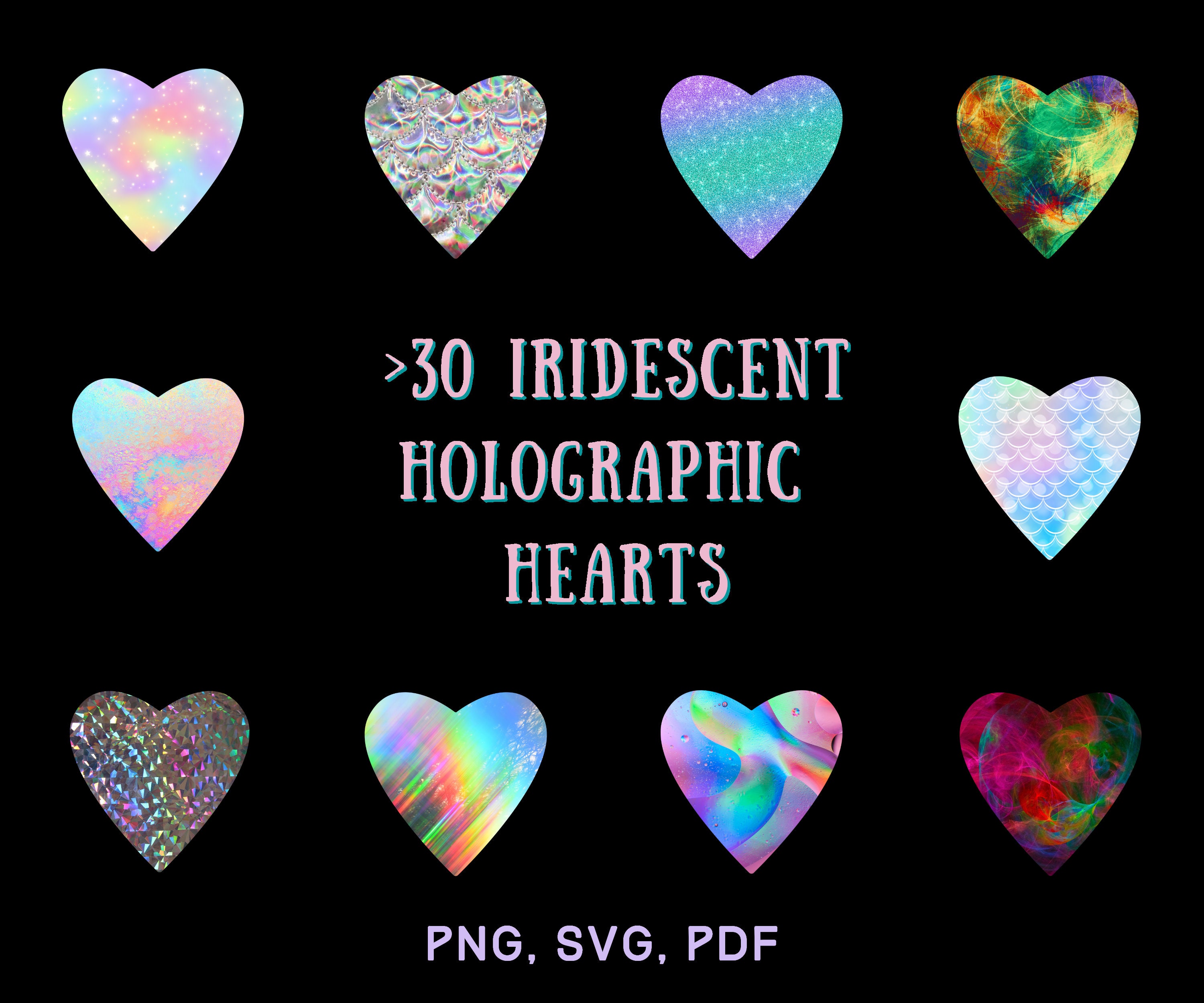 Holographic/iridescent Heart, Love Pngs, SVG Clipart |digital Planner ...