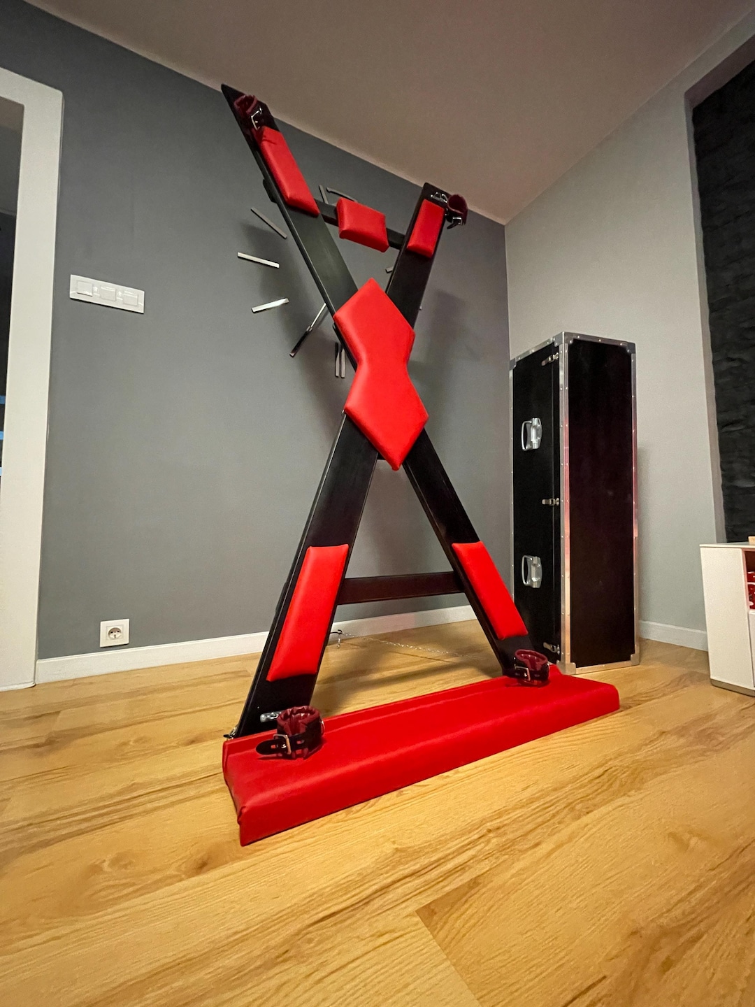 Portable St. Andrew's Cross: Solid Wood BDSM Bondage, Leather Cuffs ...