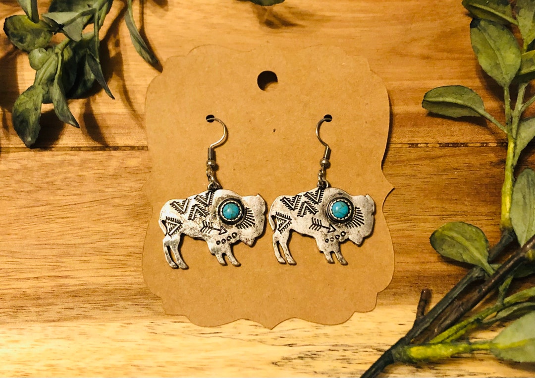 Western Metal Buffalo Dangle Earrings, Boho Trendy Bison Drop Earrings, Unique Gift for Her ...