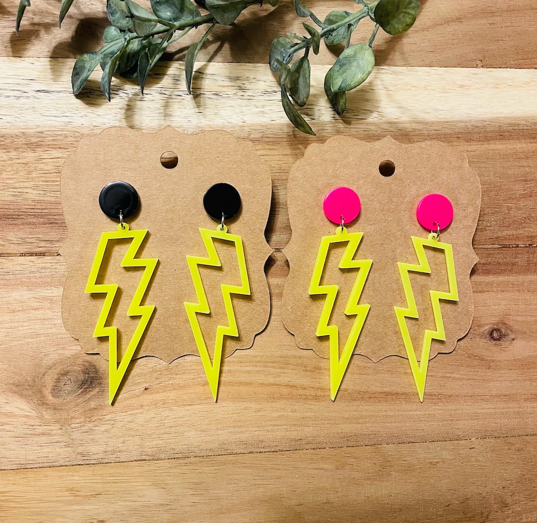 Neon Yellow Lightning Bolt Earrings, Retro Acrylic Lightning Bolts ...