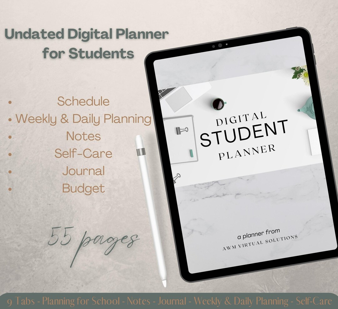 Undated Digital Student Planner INSTANT DOWNLOAD | Busy College Student ...