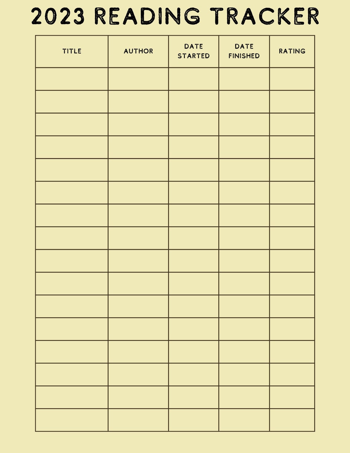 Blank 2023 Library Card Reading Tracker DIGITAL DOWNLOAD ONLY - Etsy