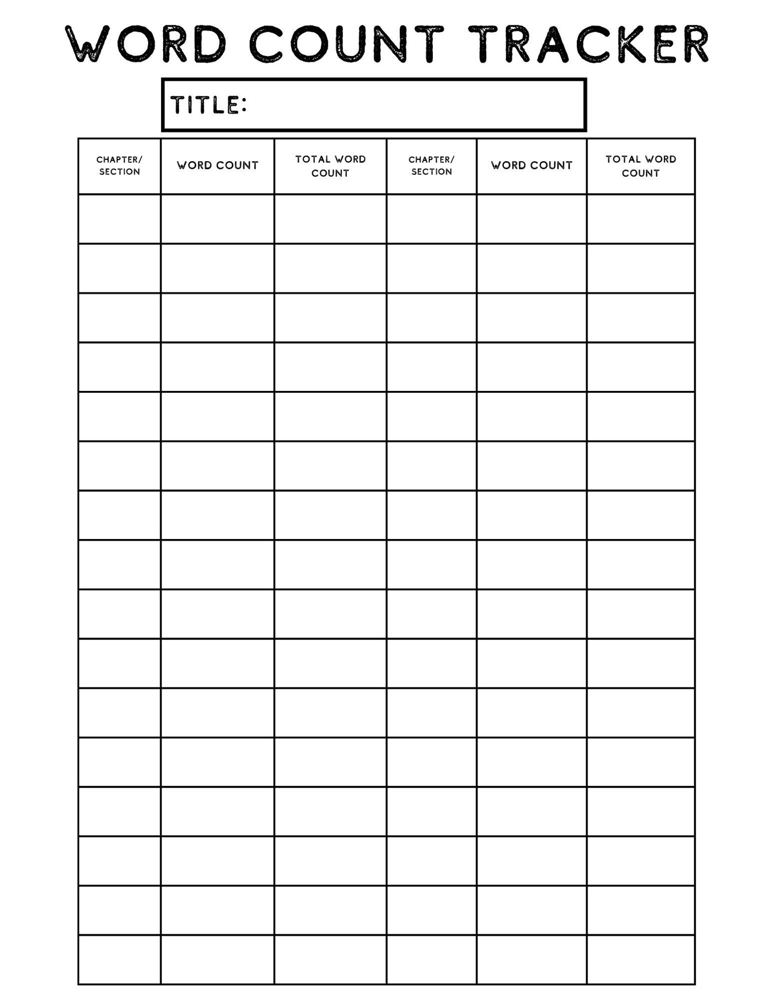 Blank Word Count Tracker DIGITAL DOWNLOAD ONLY - Etsy