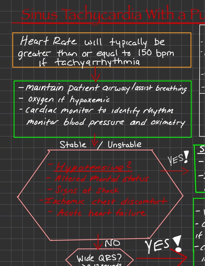 Sinus Tachycardia Acls Algorithm Aha Ems Poster Medic Notes Paramedic Acls Card Etsy 