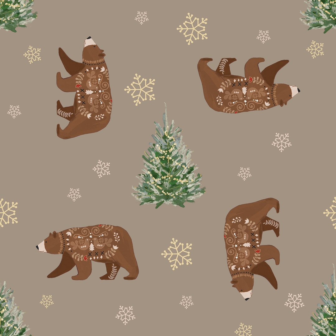 Christmas Wrapping Paper | Bears & Christmas Trees Gift Wrap Design ...
