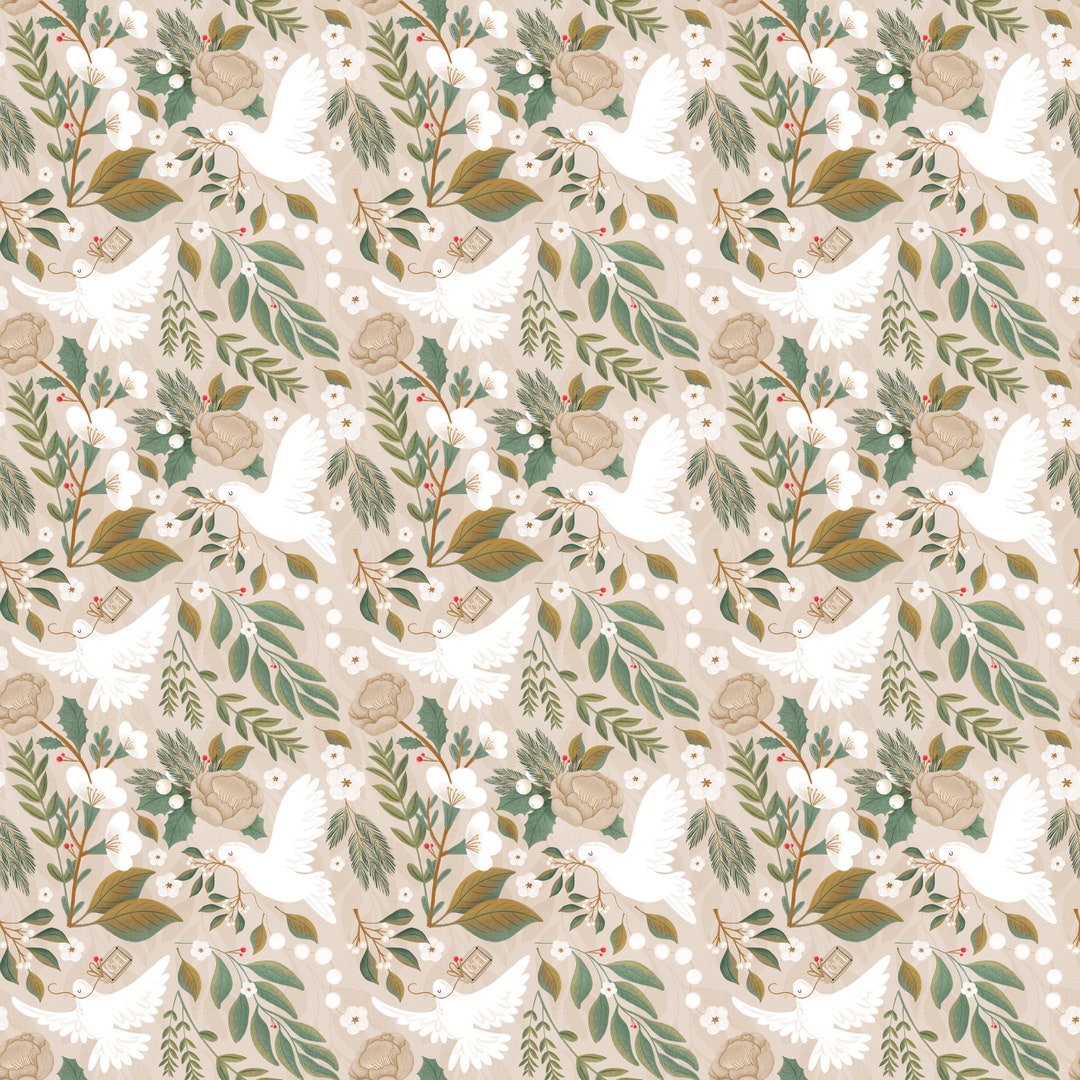 Beige Christmas Wrapping Paper | Christmas Doves Elegant Gift Wrap - Etsy