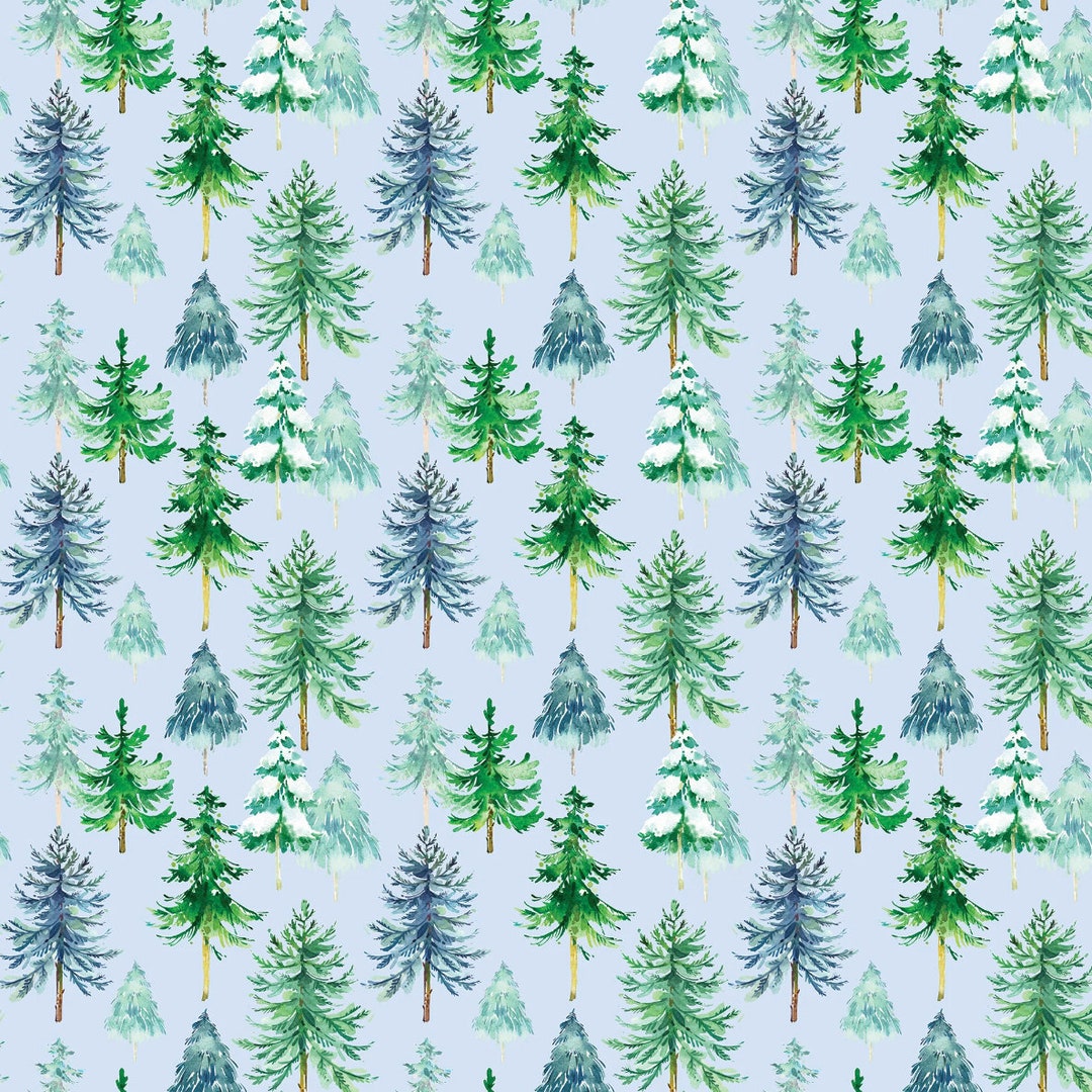 Blue Christmas Wrapping Paper | Christmas Trees Gift Wrap (sustainable ...