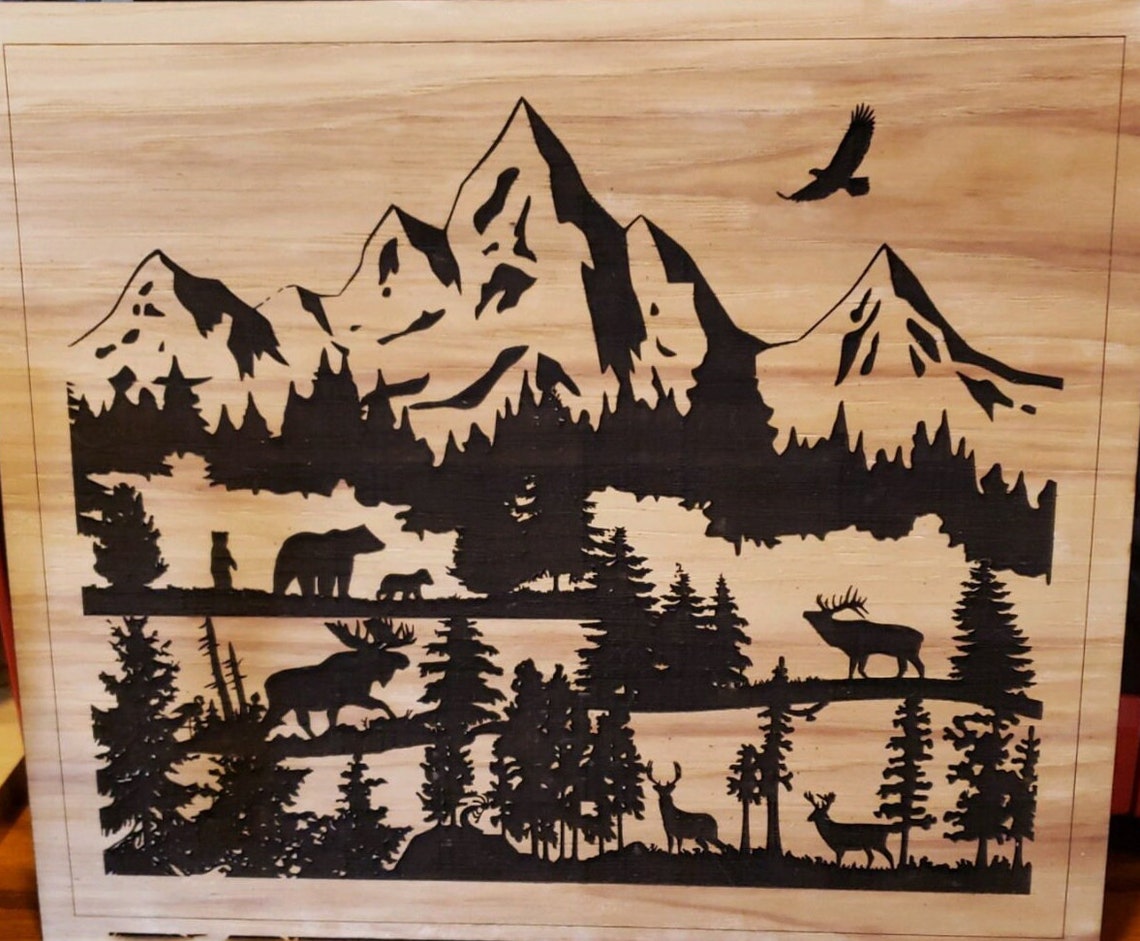 Mountain Scene, Engraved, Laser, SVG, DIGITAL FILE, Glowforge, Elk ...
