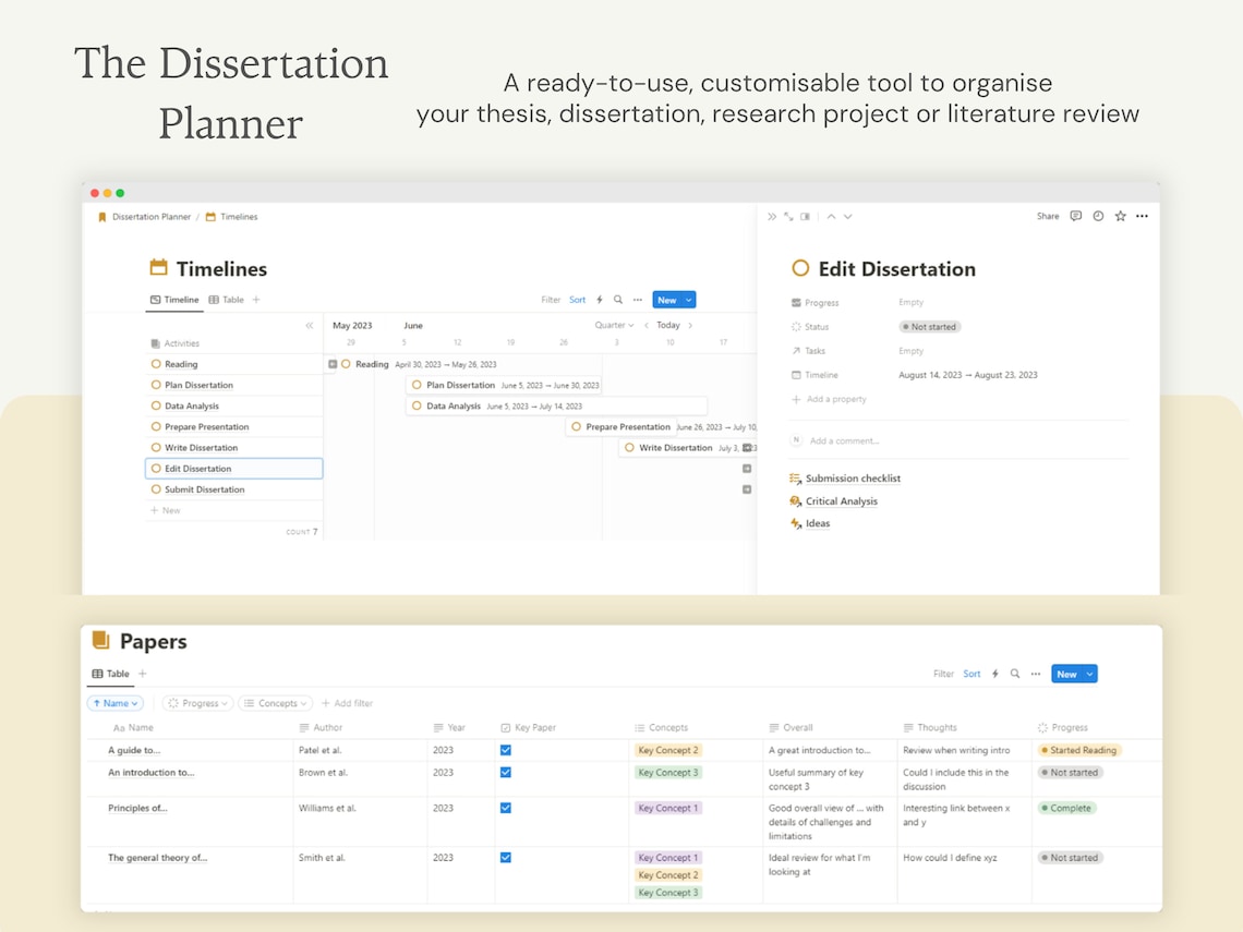 Dissertation Planner Notion Template Thesis Planner, Research Organiser ...