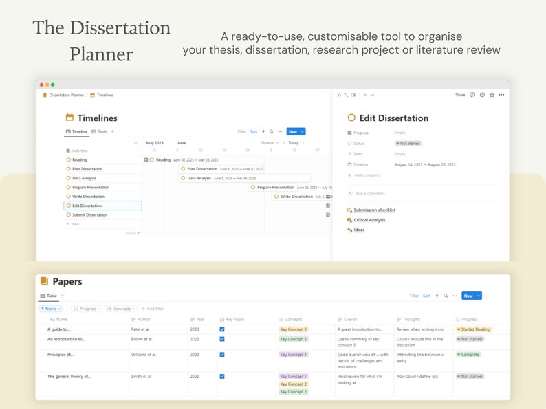Dissertation Planner Notion Template Thesis Planner, Research Organiser ...