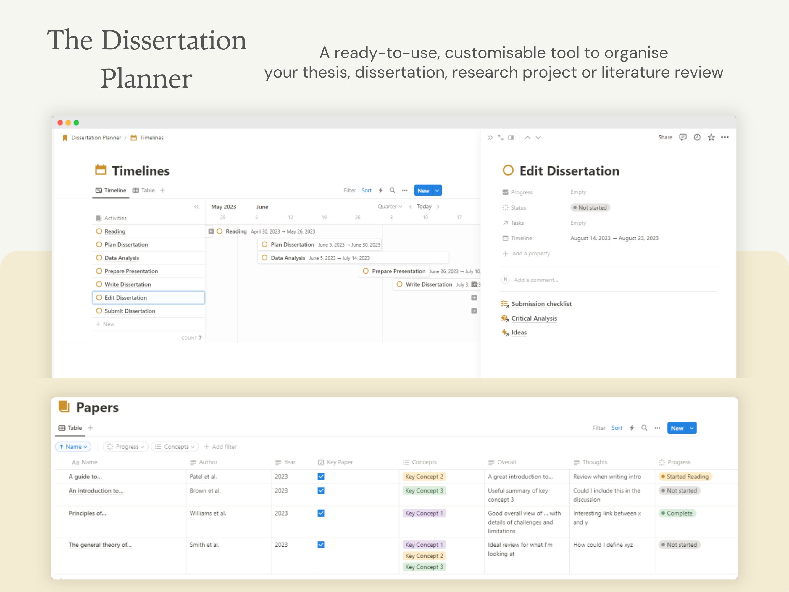 Dissertation Planner Notion Template Thesis Planner, Research Organiser ...