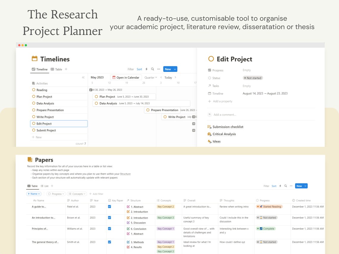 Research Project Planner Notion Template Dissertation Planner, Research ...