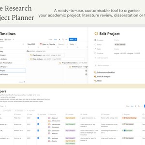 Research Project Planner Notion Template Dissertation Planner, Research ...