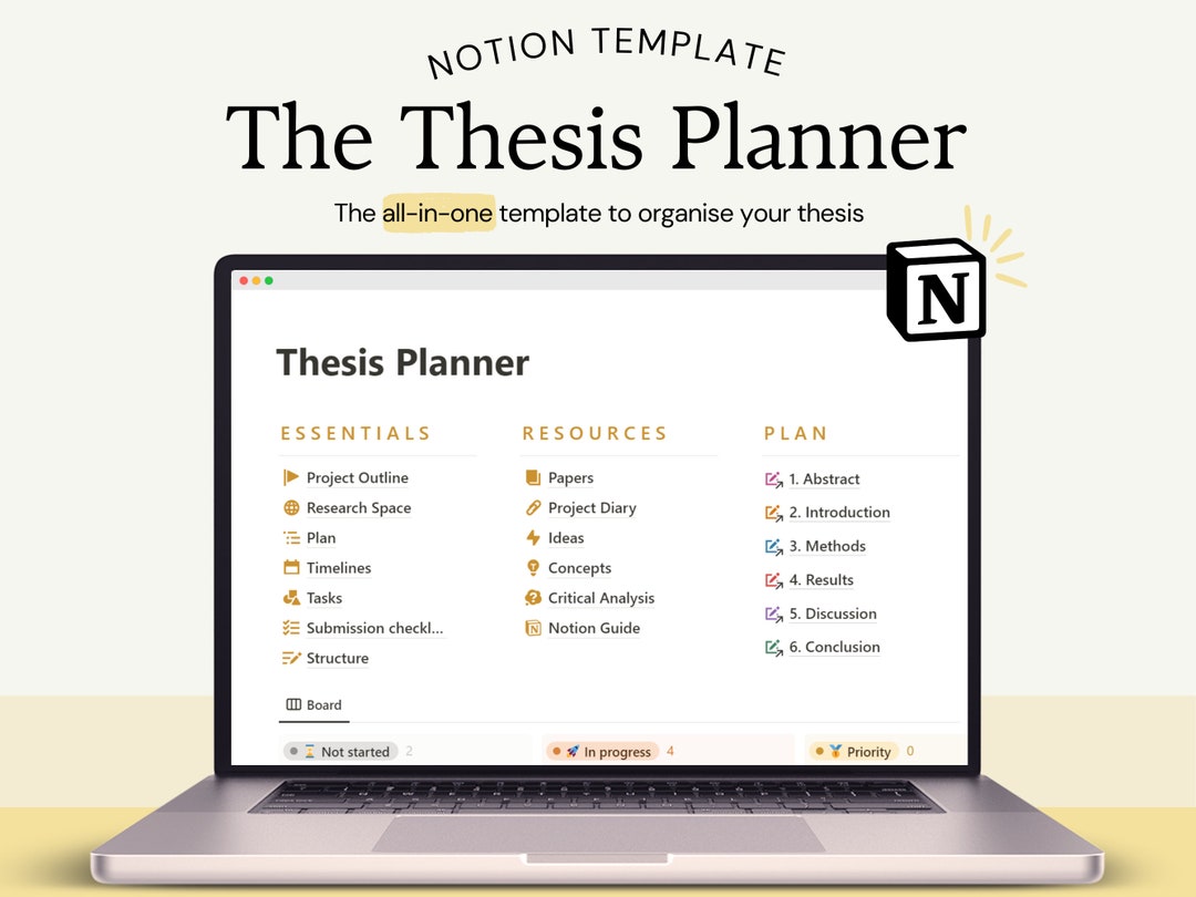 Thesis Planner Notion Template | Dissertation Planner, Research ...