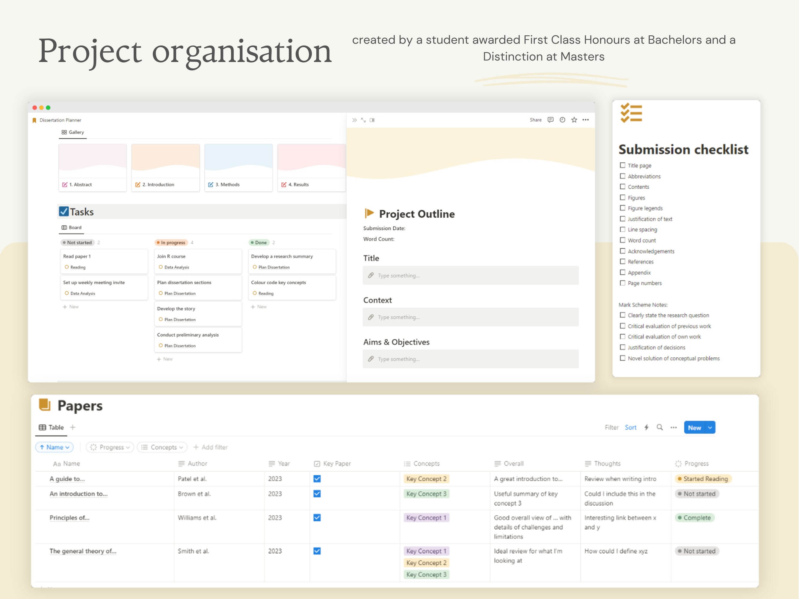 Dissertation Planner Notion Template Thesis Planner, Research Organiser ...