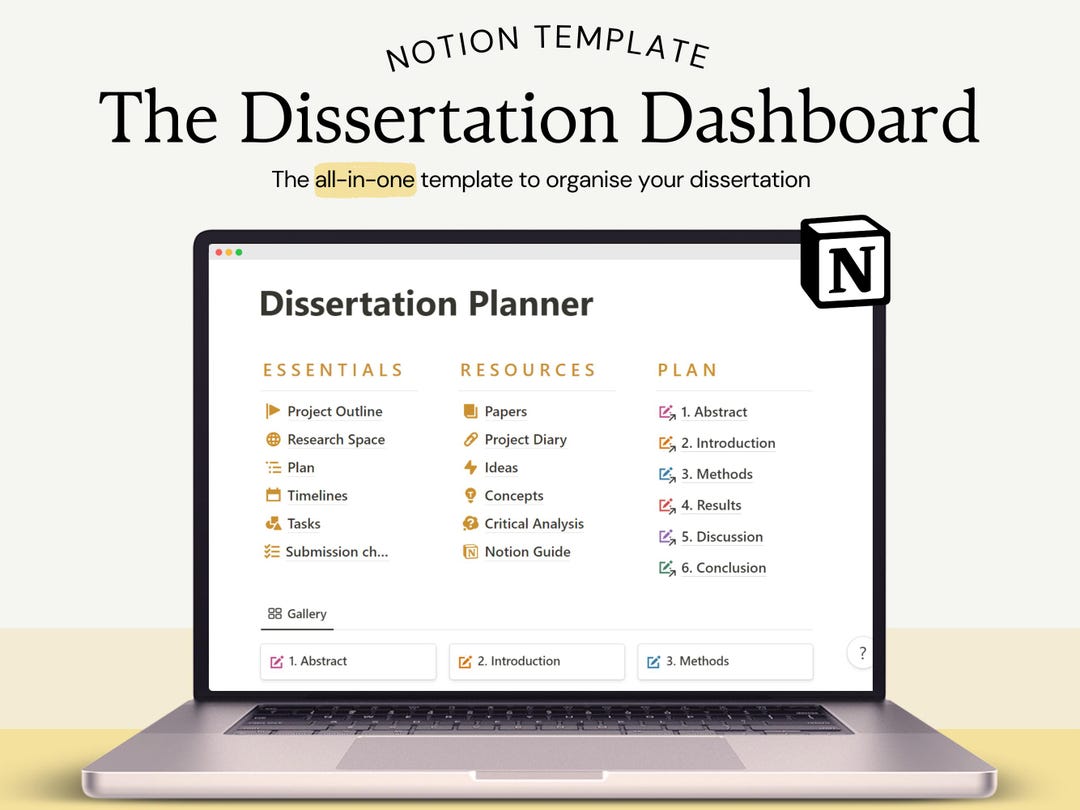 Dissertation Dashboard Notion Template | Thesis Planner, Research ...