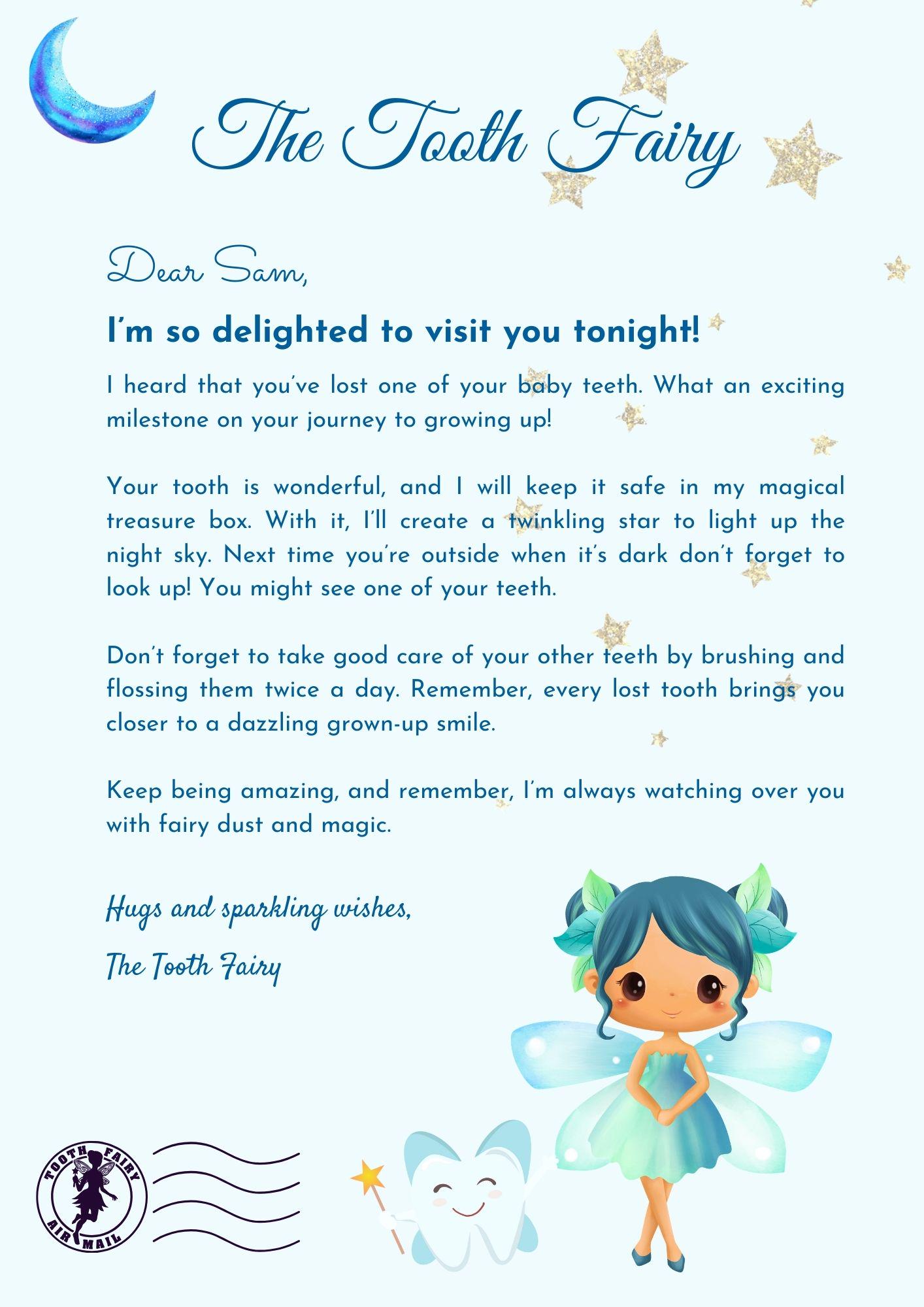Personalized Tooth Fairy Letter: Pink or Blue Keepsake Note (PDF & JPEG ...