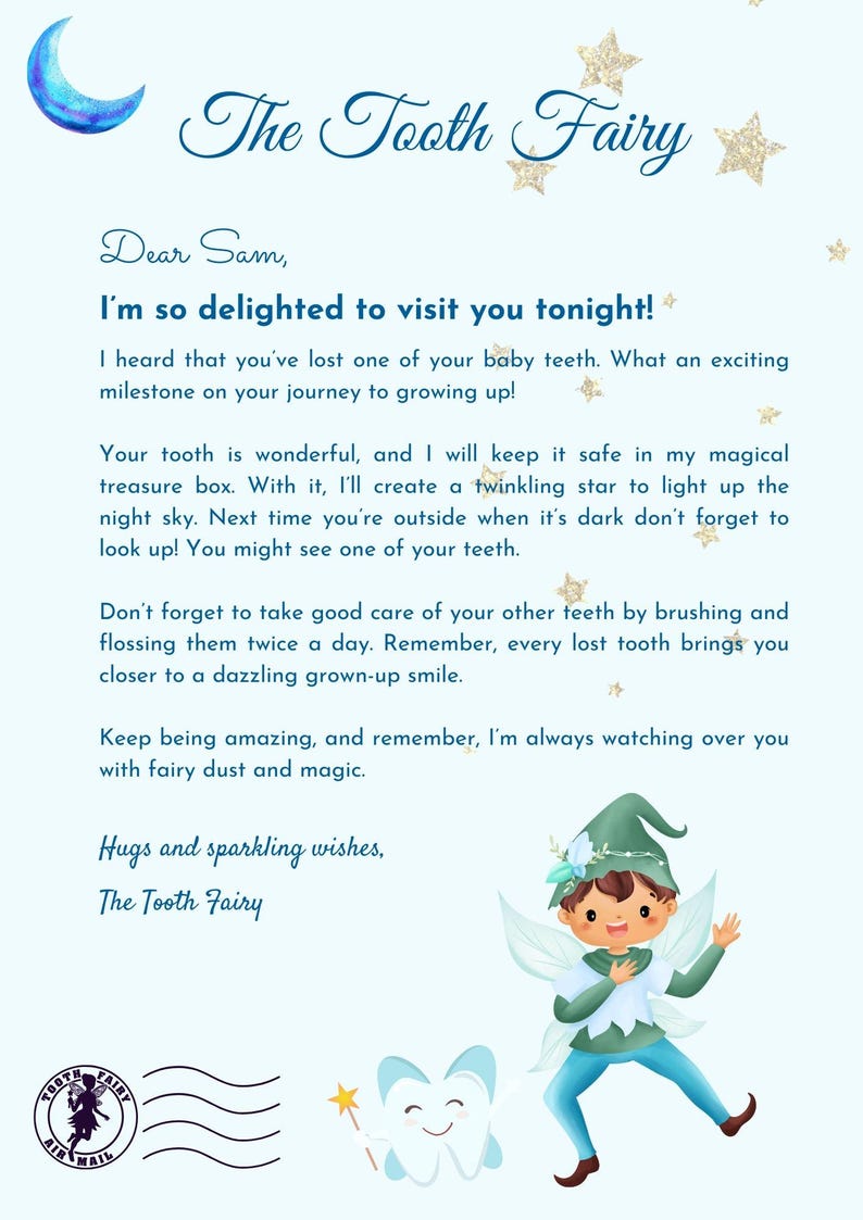 Personalized Tooth Fairy Letter: Pink or Blue Keepsake Note (PDF & JPEG ...