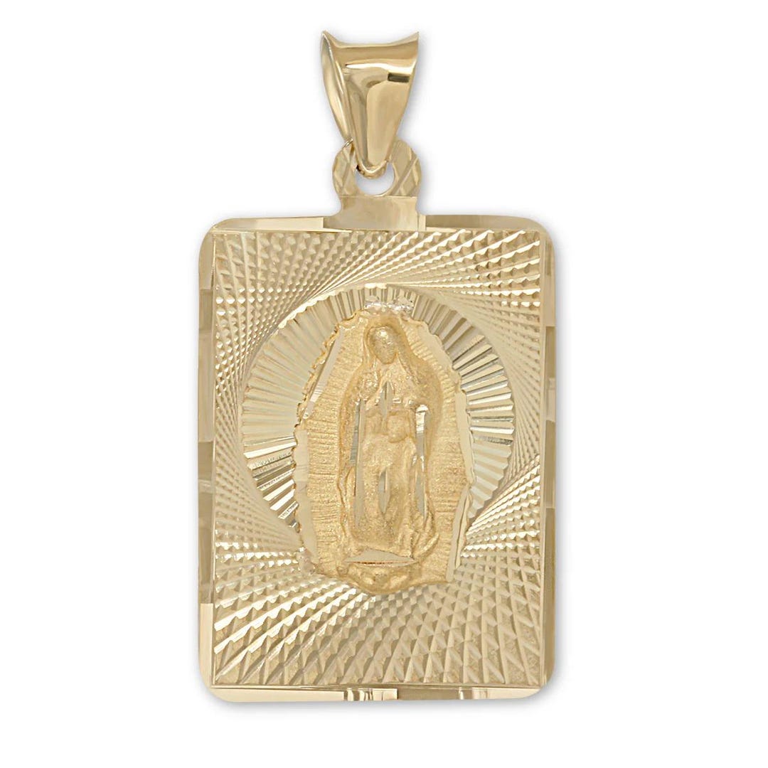 14K Yellow Gold "square Religious Pendent" Charm Pendant-18 Mm X 12 Mm ...