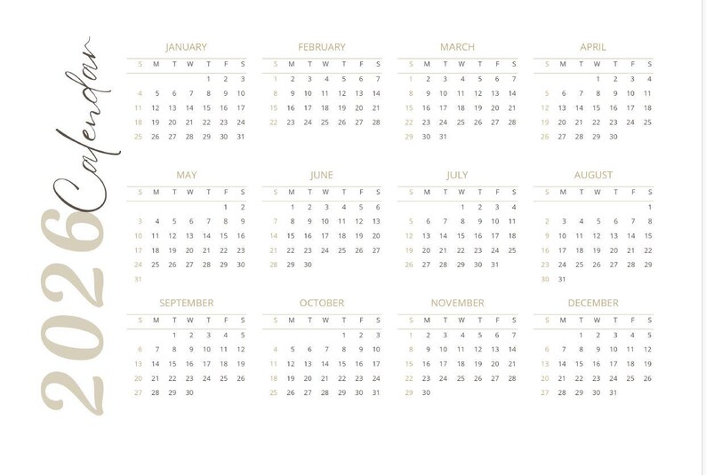 Creamy Minimalist 2025 Wall Calendar - Download and Print! - Etsy