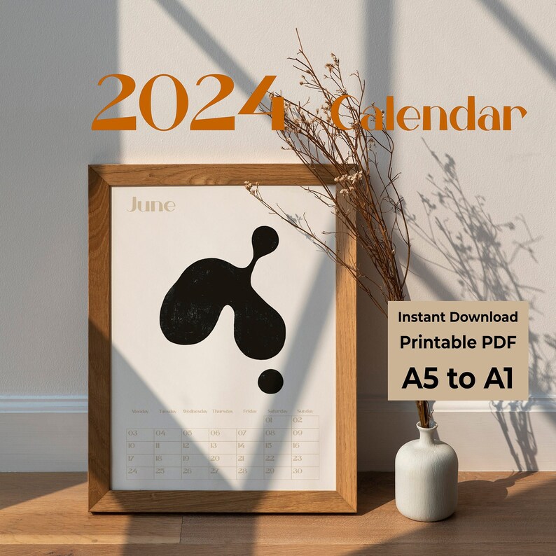 Printable 2024 Calendar, Instant Download, Minimalist Monthly Planner, A1, A2, A3, A4, A5, PDF ...